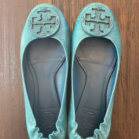 Tory Burch | Shoes | Tory Burch Blue Flats With Metallic Emblem | Poshmark